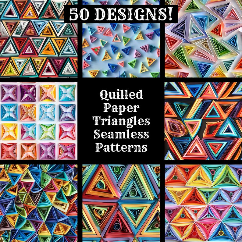 Quilled Paper Triangles Seamless Digital Paper, Quilled Paper Triangles ...