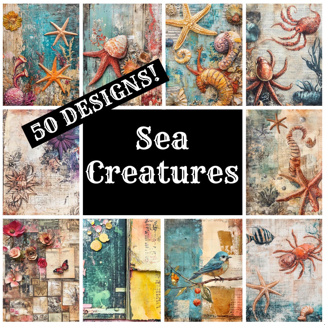 Sea Creatures Journal Paper, Sea Creatures Printable Paper, Vintage ...