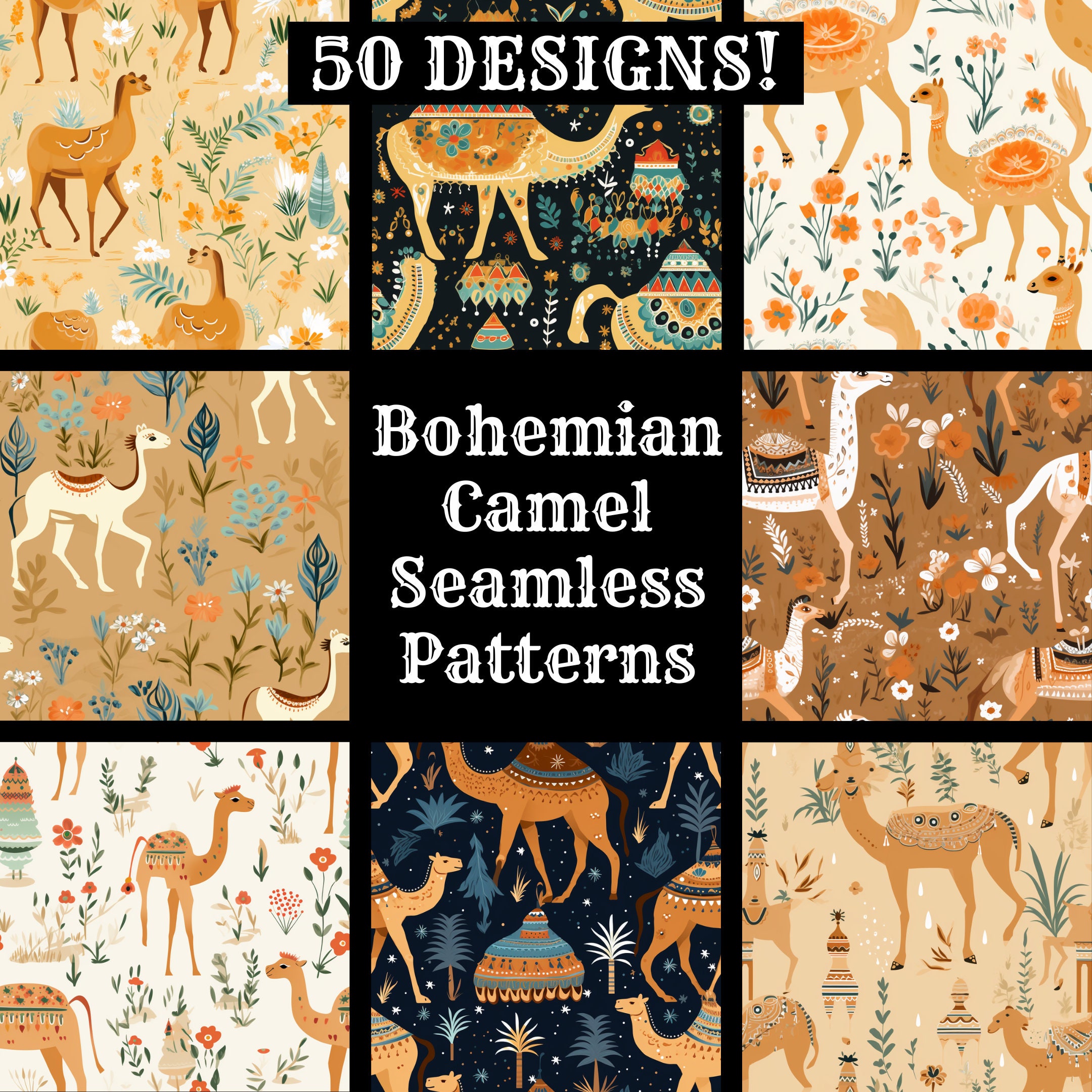 Bohemian Camel Seamless Digital Paper, Bohemian Camel Printable ...