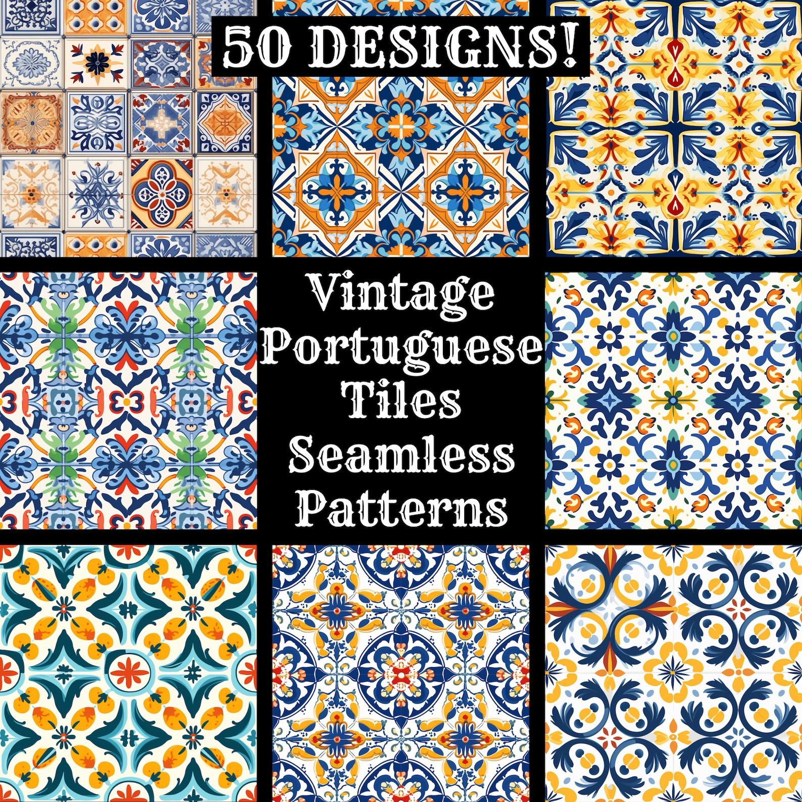 Vintage Portuguese Tile Patterns: Seamless Digital Paper (PNG) - Etsy