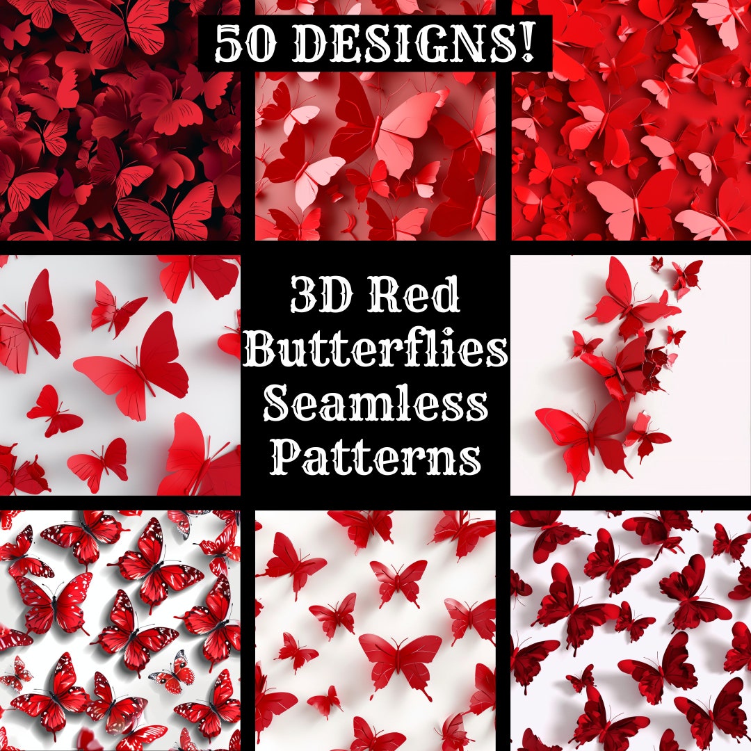 3D Red Butterfliesseamless Digital Paper, Printable Scrapbook Paper ...