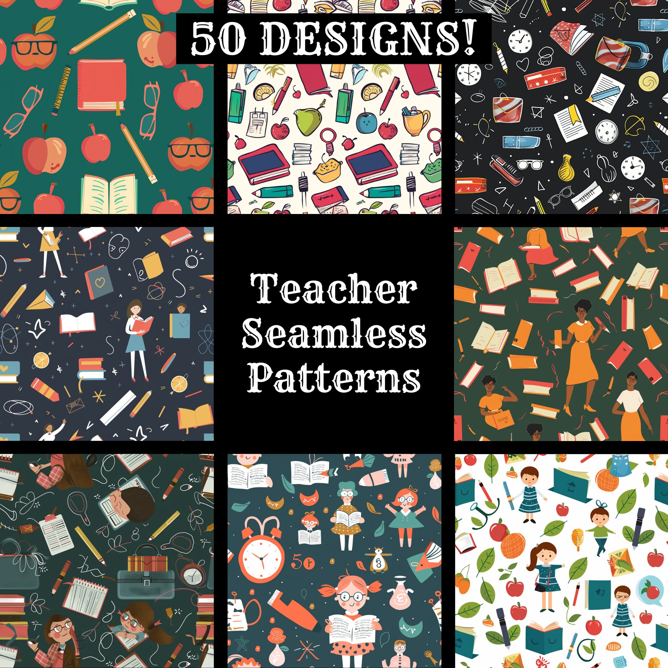 Teacher Seamless Digital Paper, Teacher Printable Scrapbook Paper ...