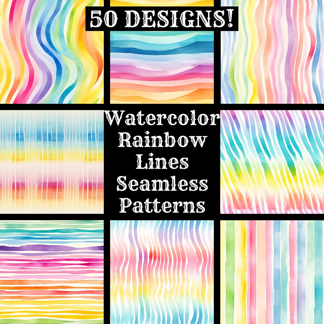 Watercolor Rainbow Lines Seamless Digital Paper, Printable Scrapbook ...