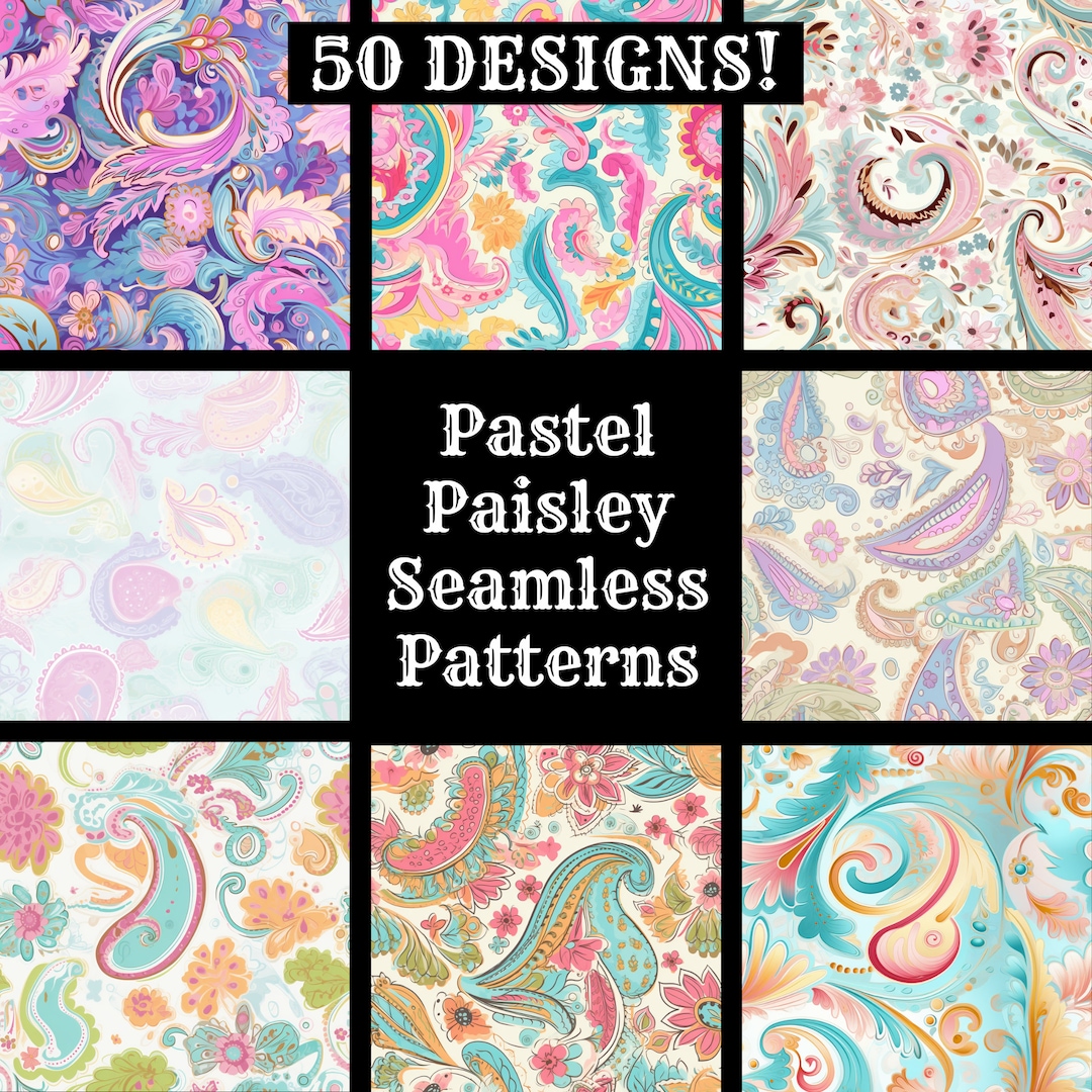 Pastel Paisley Seamless Pattern: 50 PNG Digital Papers (digital ...