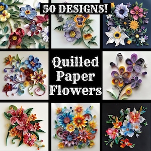 Quilled Paper Flowers: Digital Scrapbook Paper (PNG) - Etsy