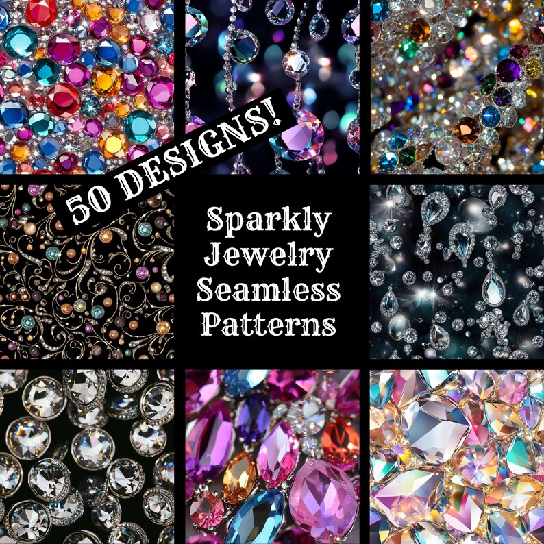 Sparkly Jewelry Seamless Patterns: 50 PNG Digital Papers (digital ...