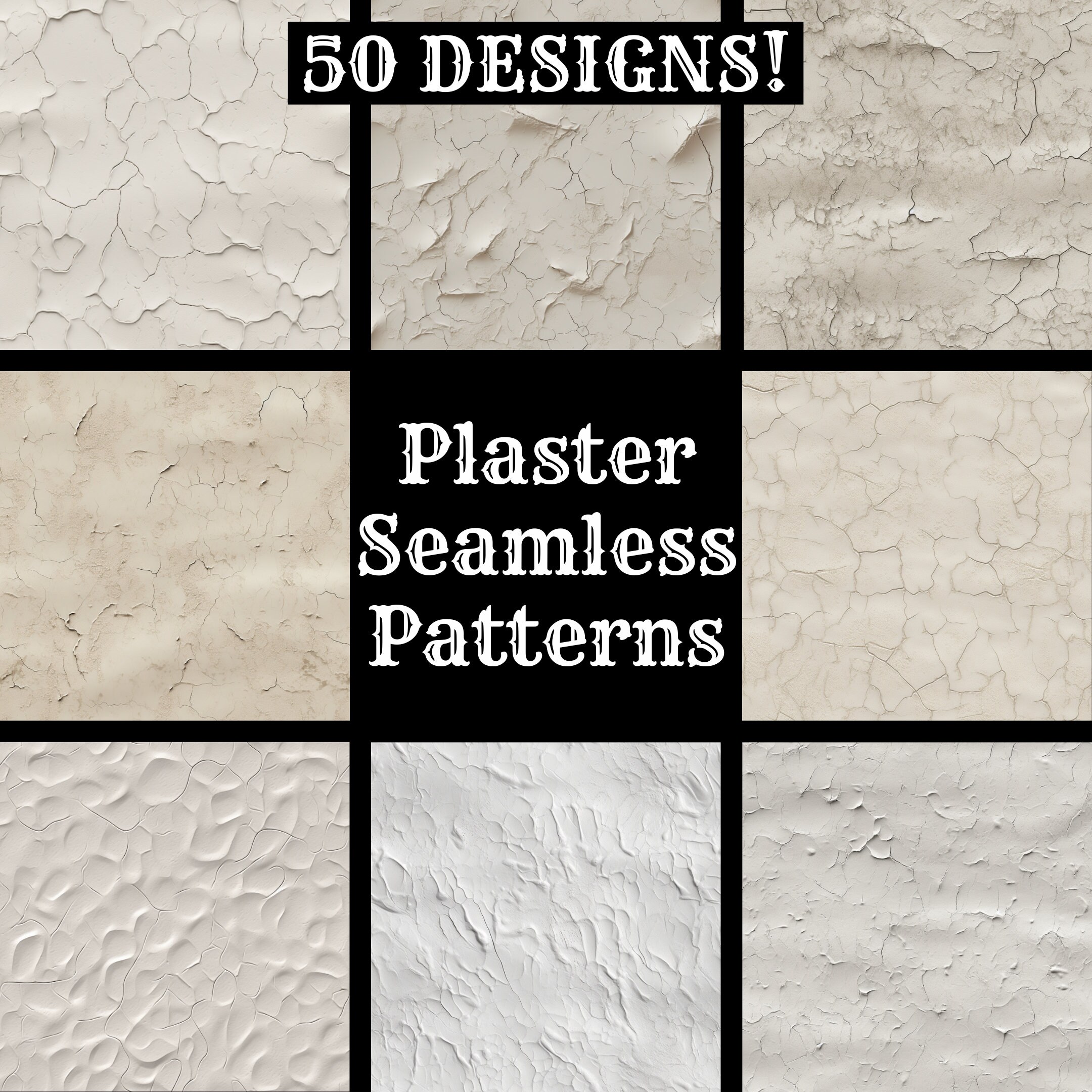 Plaster Seamless Textures: 50 Digital Papers (PNG, 300 Dpi) (digital ...
