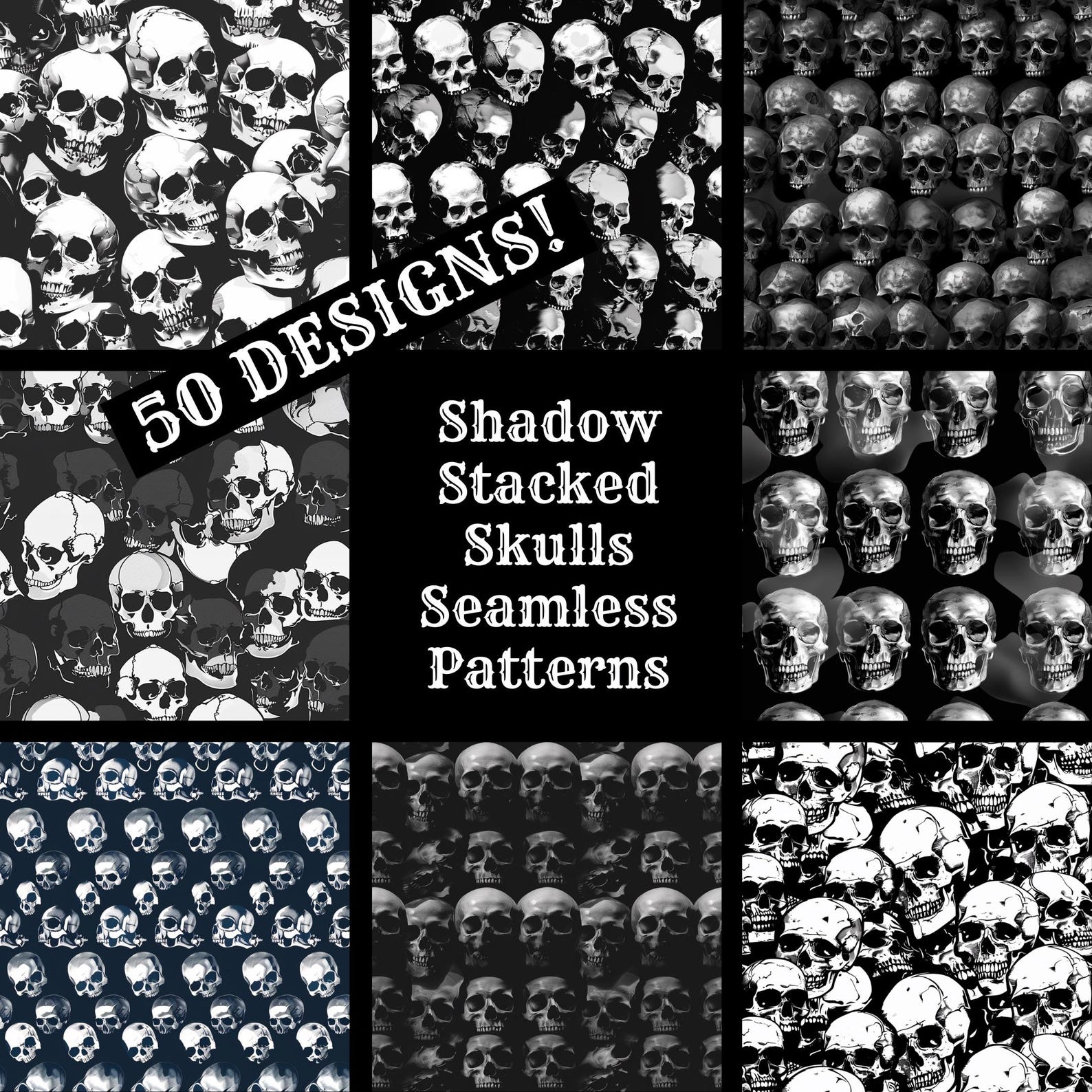 Skull Seamless Pattern: Shadow Stacked Design (digital Download) - Etsy