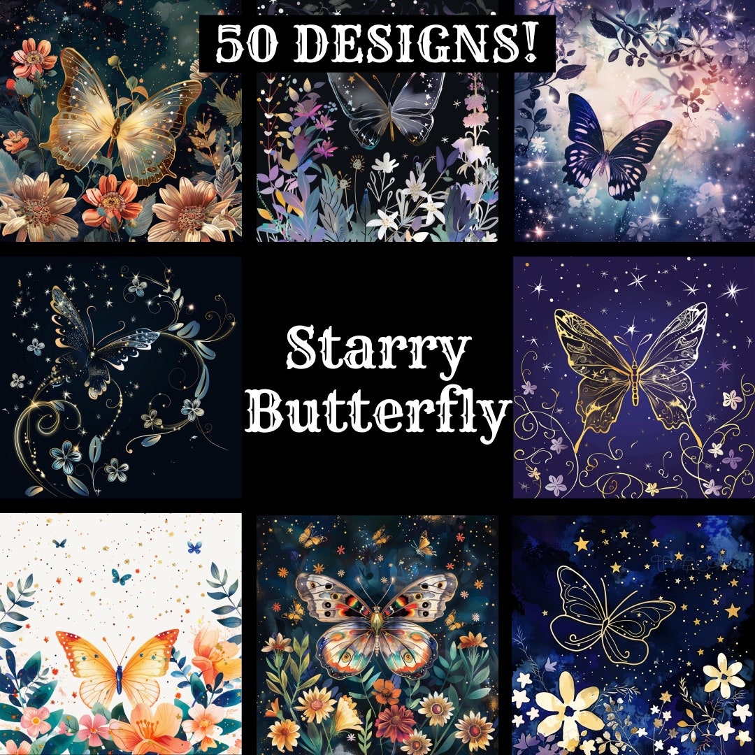 Starry Butterfly Paper, Starry Butterfly Printable Paper, Vintage ...