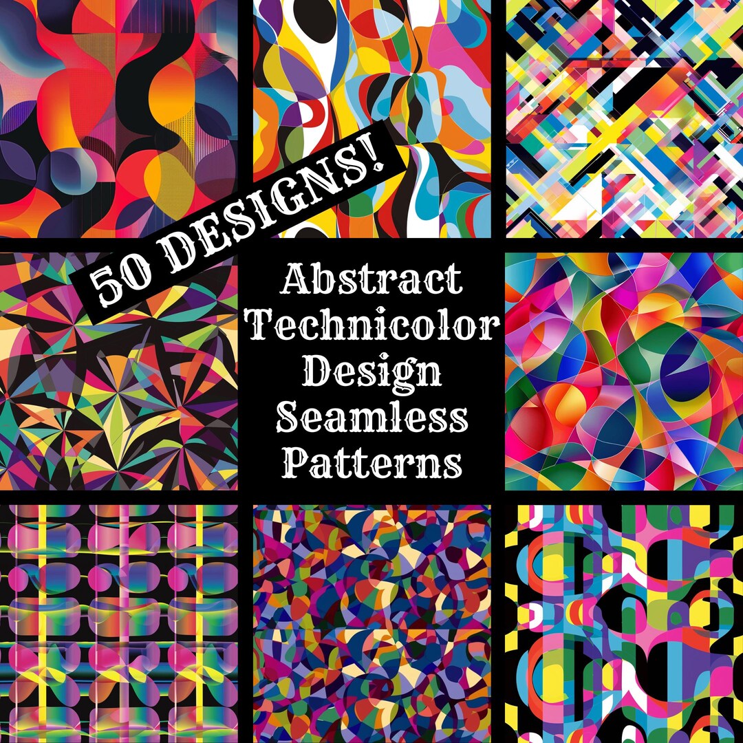 Abstract Technicolor Design Seamless Digital Paper, Printable Scrapbook ...