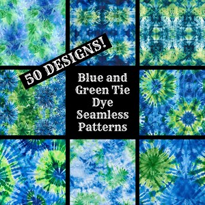 Blue & Green Tie Dye Seamless Pattern: 50 PNG Digital Papers (digital ...
