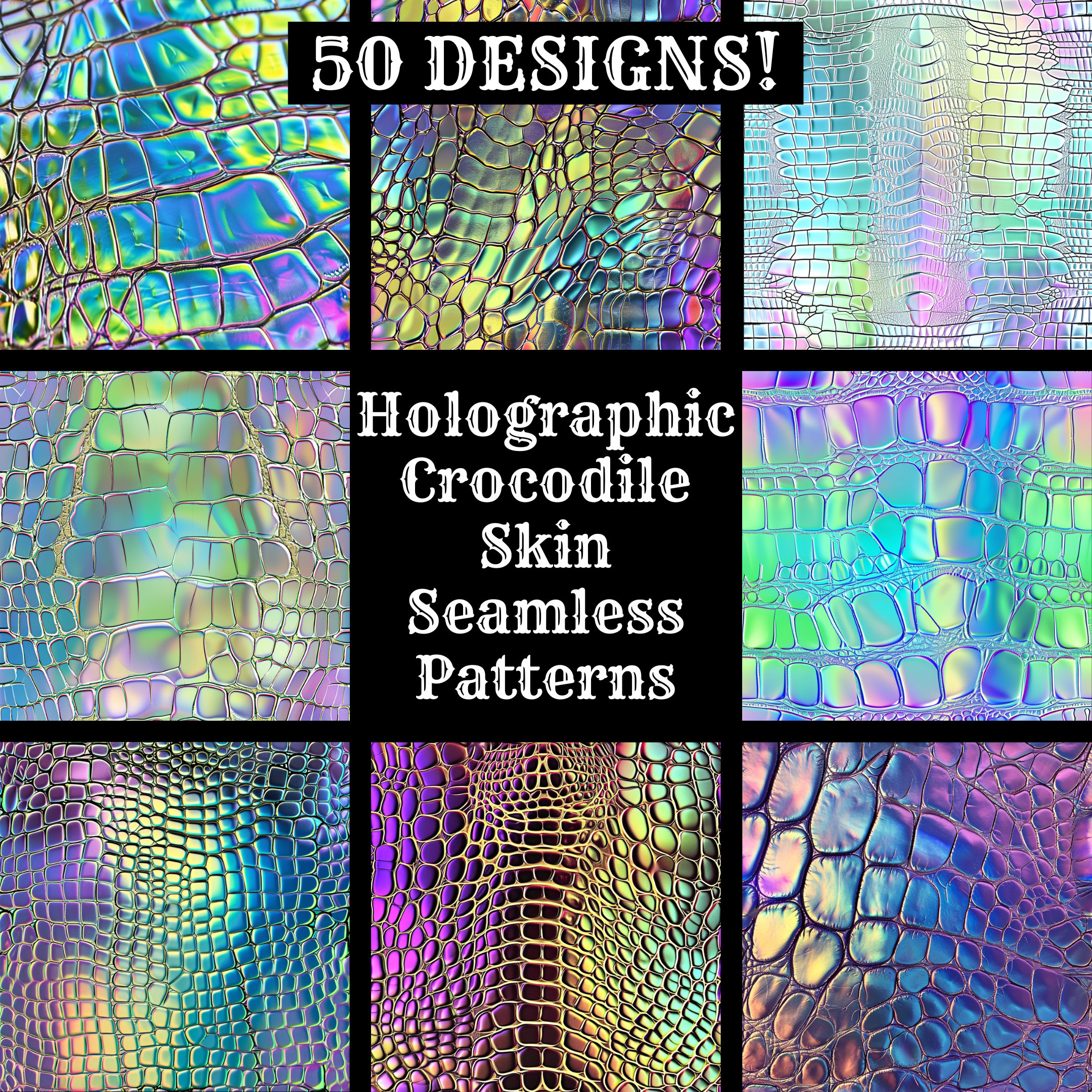 Holographic Crocodile Skin Seamless Digital Paper, Printable Scrapbook ...