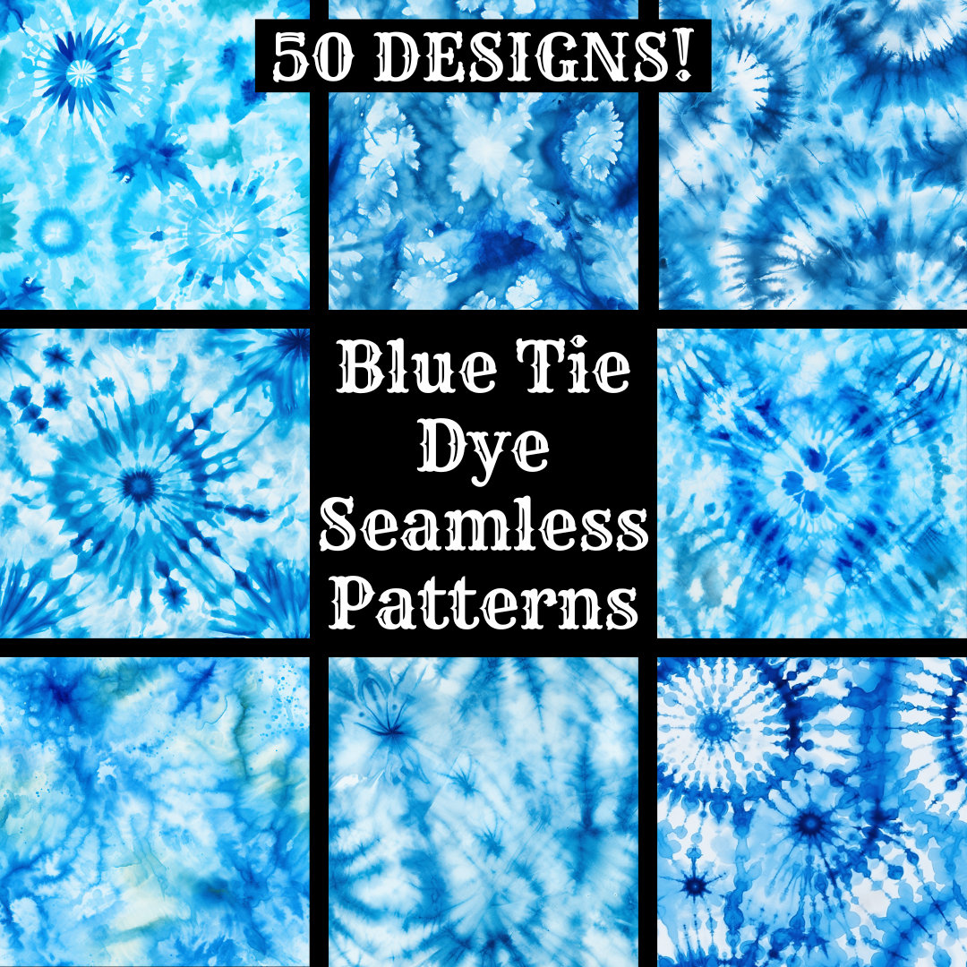 Blue Tie Dye Seamless Patterns: 50 PNG Digital Papers (digital Download ...