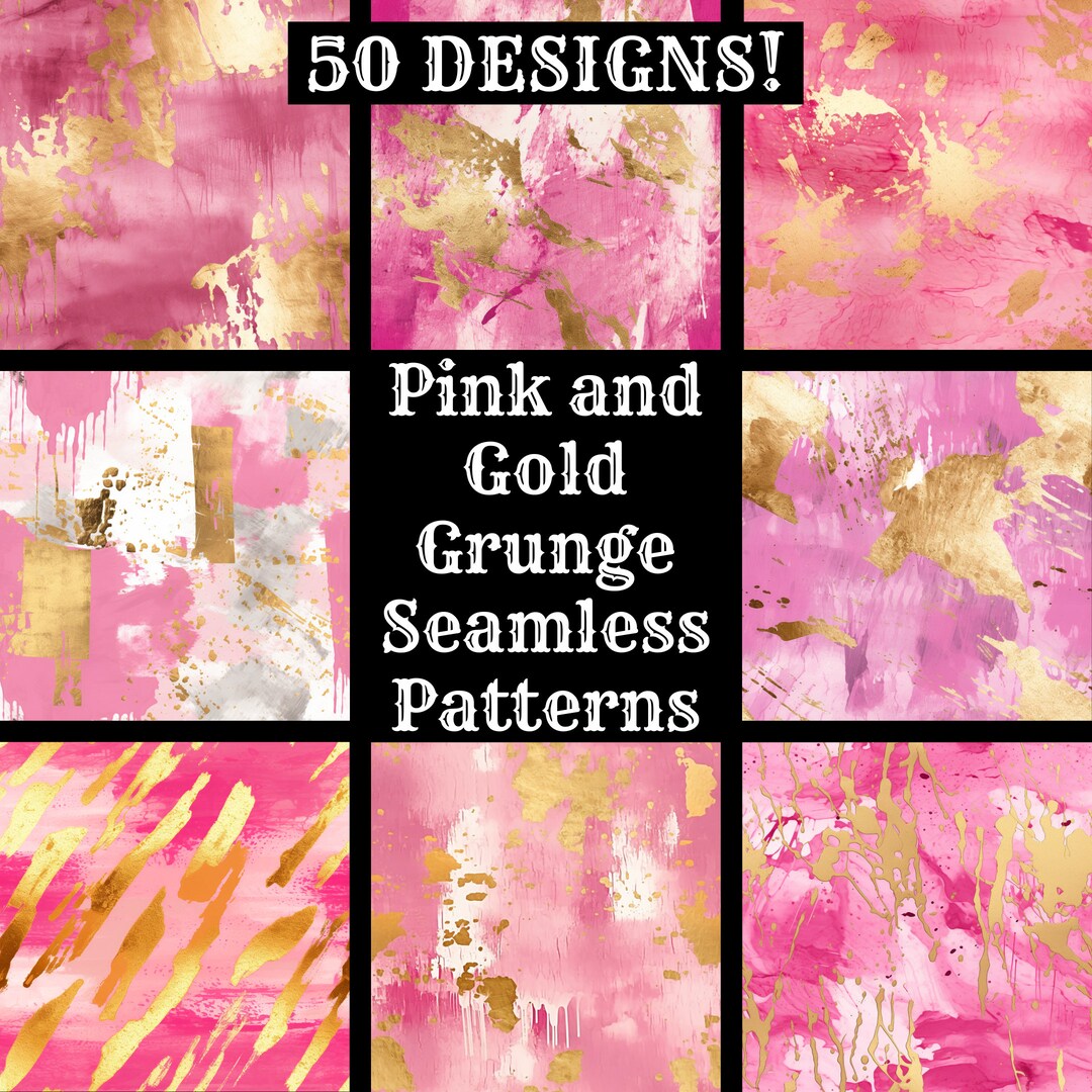 Pink and Gold Grunge Seamless Digital Paper, Printable Scrapbook Paper ...