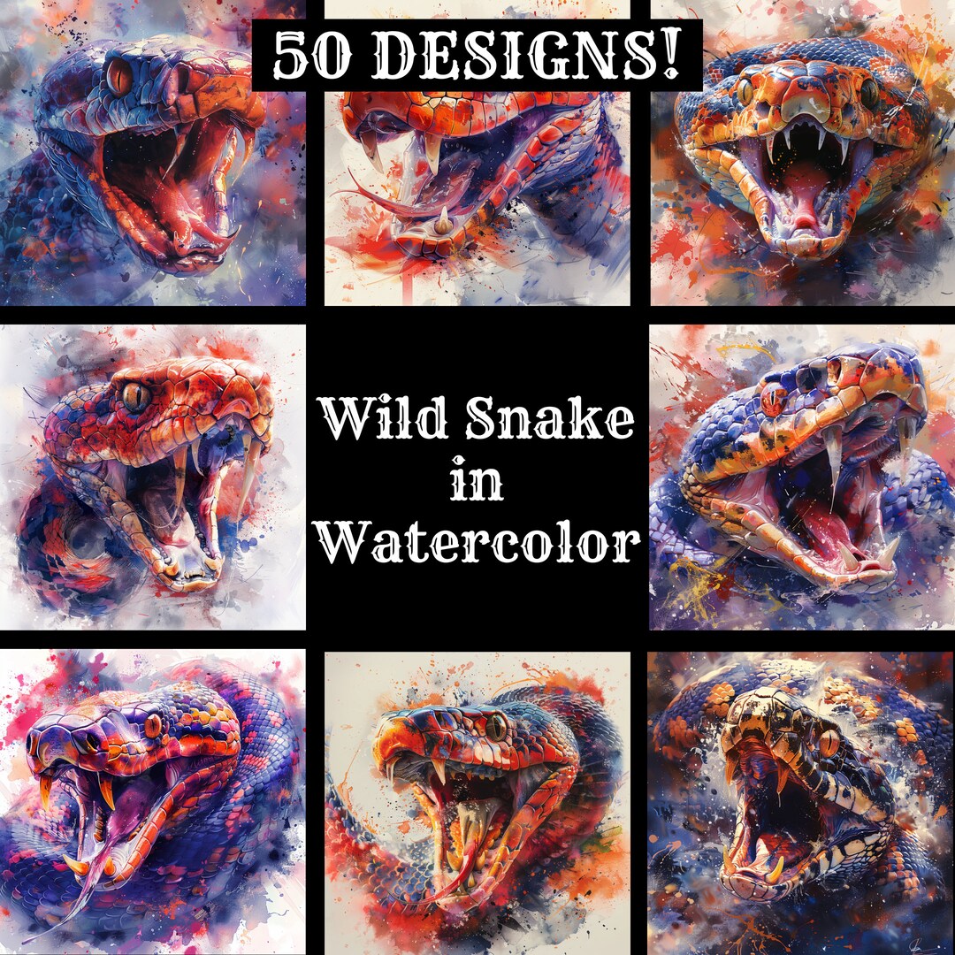Watercolor Snake Digital Paper: High-resolution Scrapbook (PNG) - Etsy