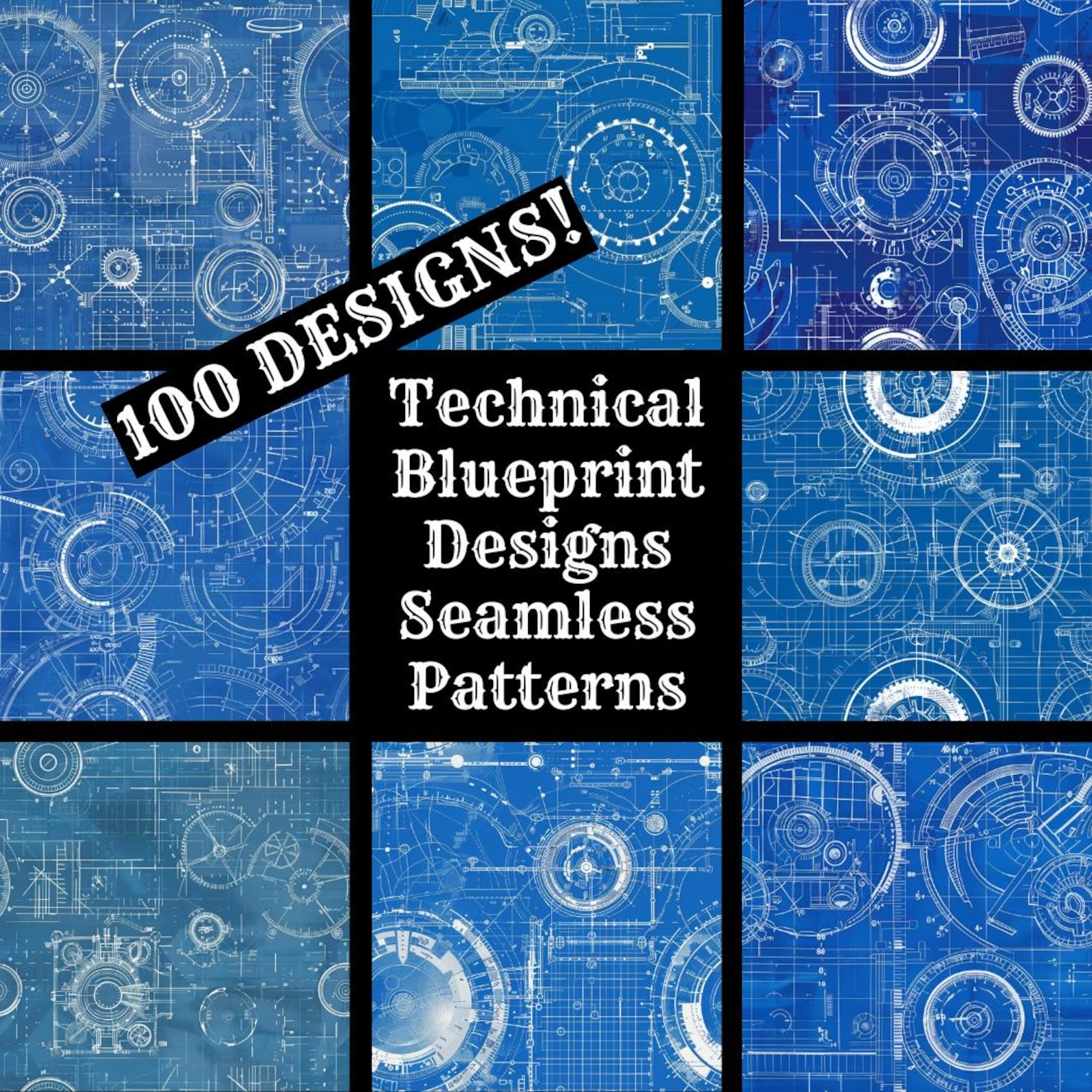 Technical Blueprint Seamless Pattern: Printable Digital Paper (digital ...