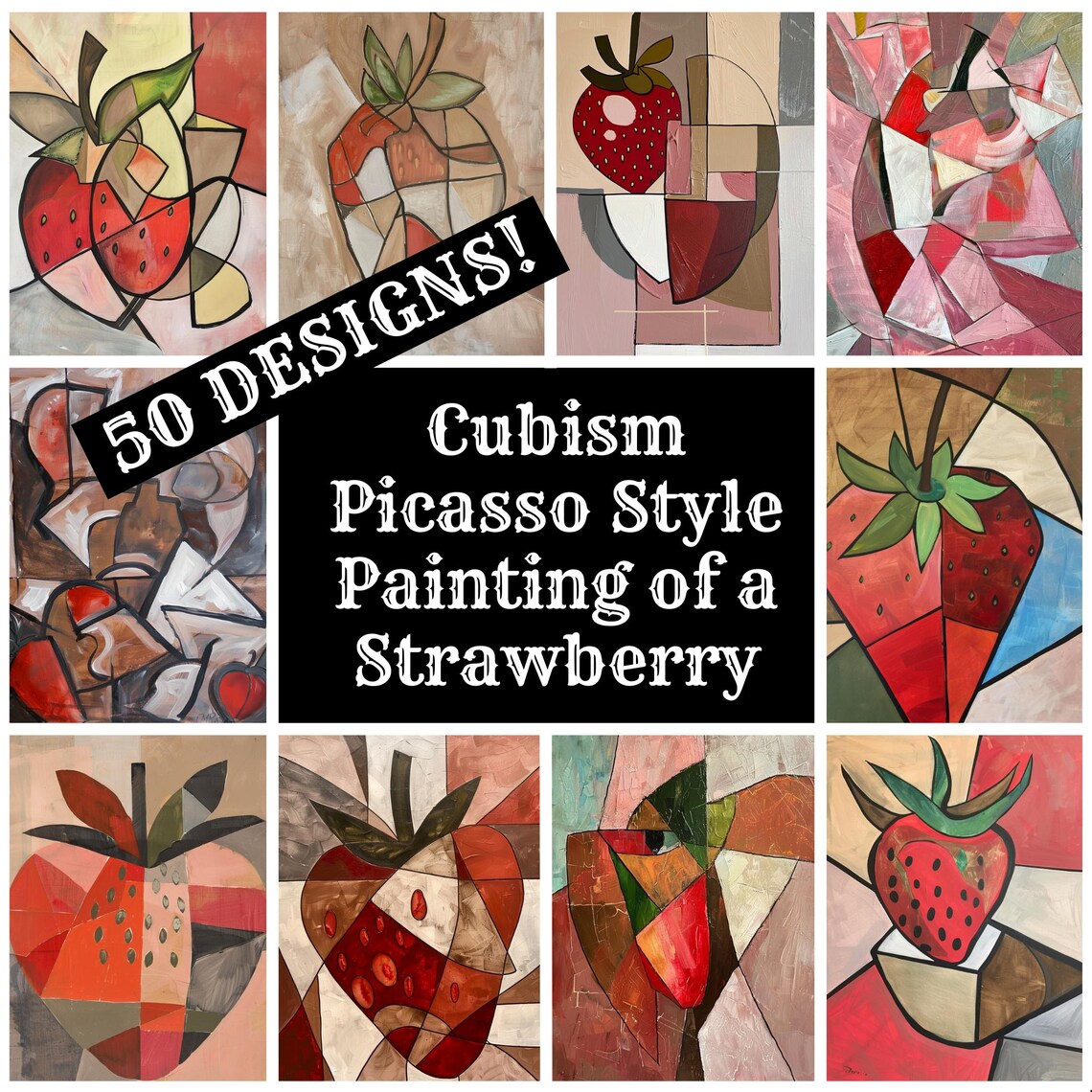 Strawberry Cubism Art: Vintage Journal Paper (digital Download) - Etsy