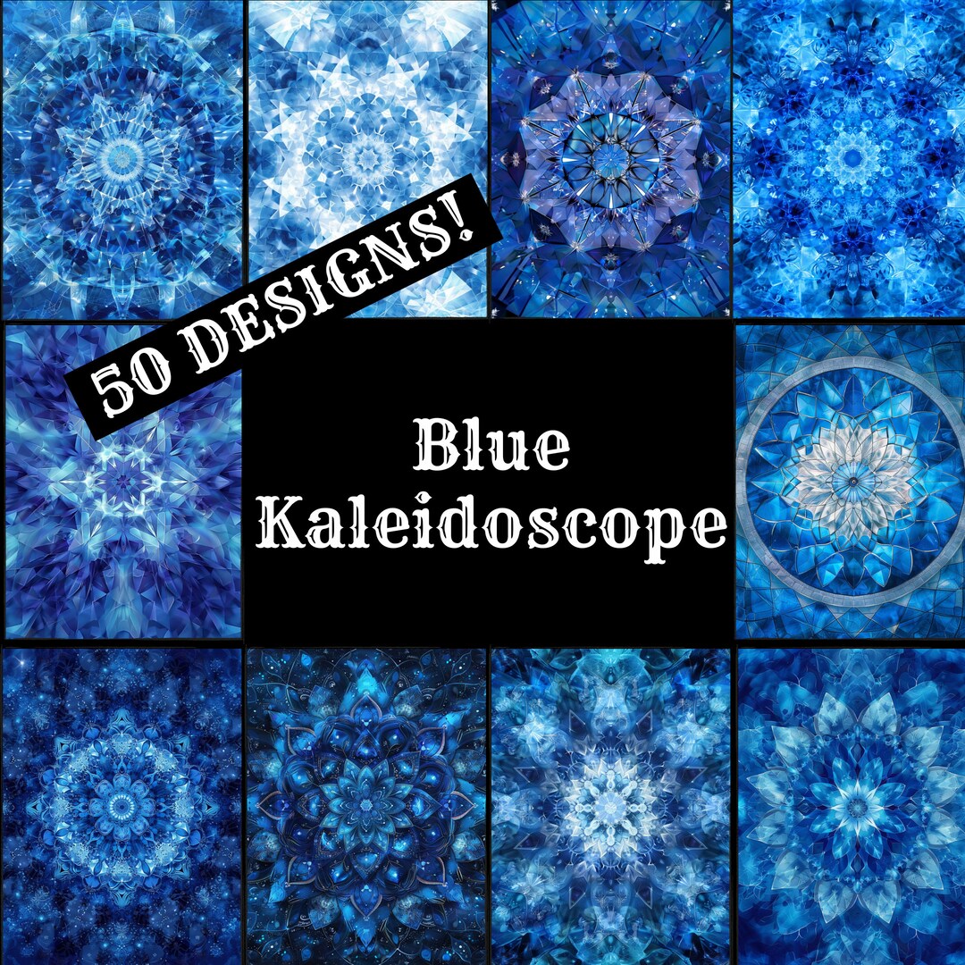 Blue Kaleidoscope Digital Paper: Scrapbook Journal Inserts (PNG, 8.5x11 ...
