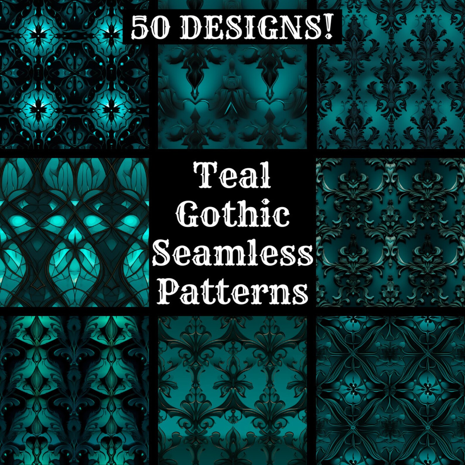Teal Gothic Seamless Digital Paper, Printable Scrapbook Paper Seamless ...