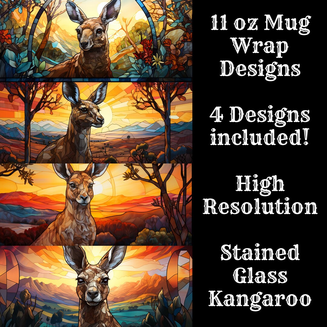 Stained Glass Kangaroo 11 Oz Mug Wrap Bundle 4 Pack Mug Wrap ...