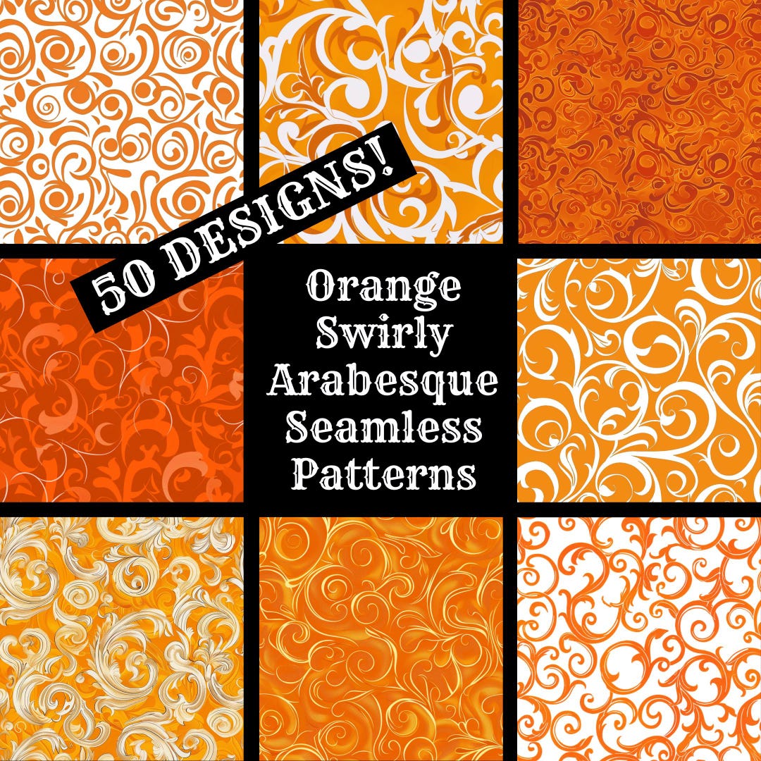 Orange Arabesque Swirl Seamless Pattern: Scrapbook Paper (digital ...