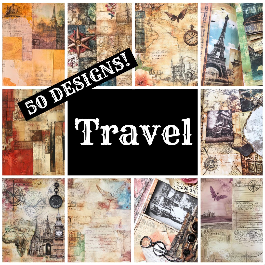 Travel Journal Paper, Travel Printable Paper, Vintage Journal Supplies ...