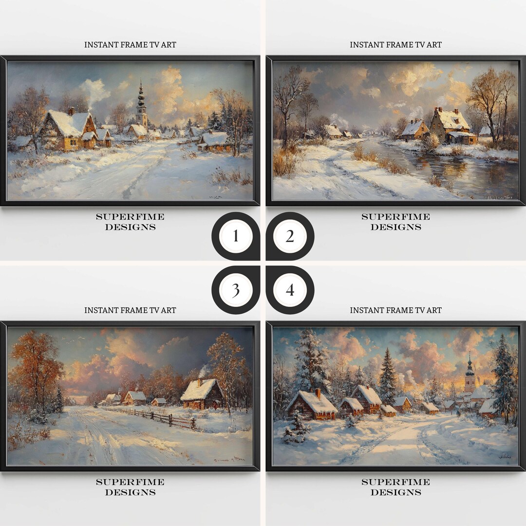 Rustic Winter Village FRAME TV Art | Vintage Christmas Farmhouse ...