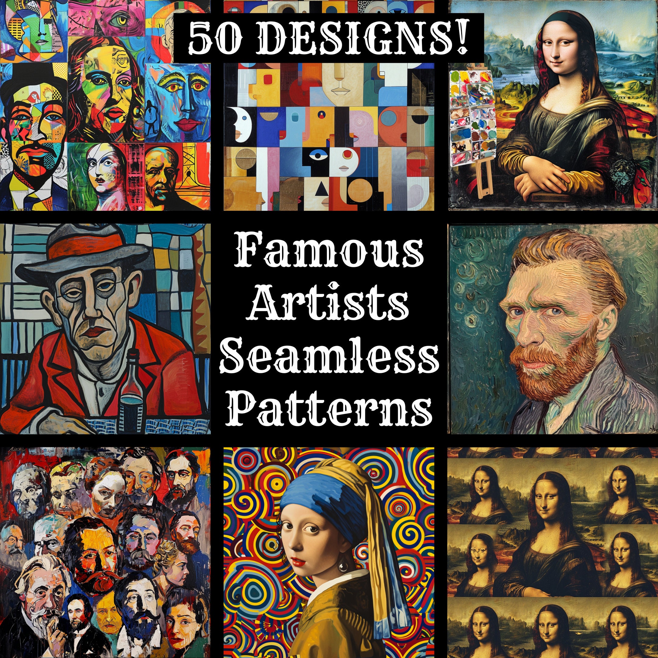 Famous Artists Seamless Digital Paper, Printable Scrapbook Paper ...