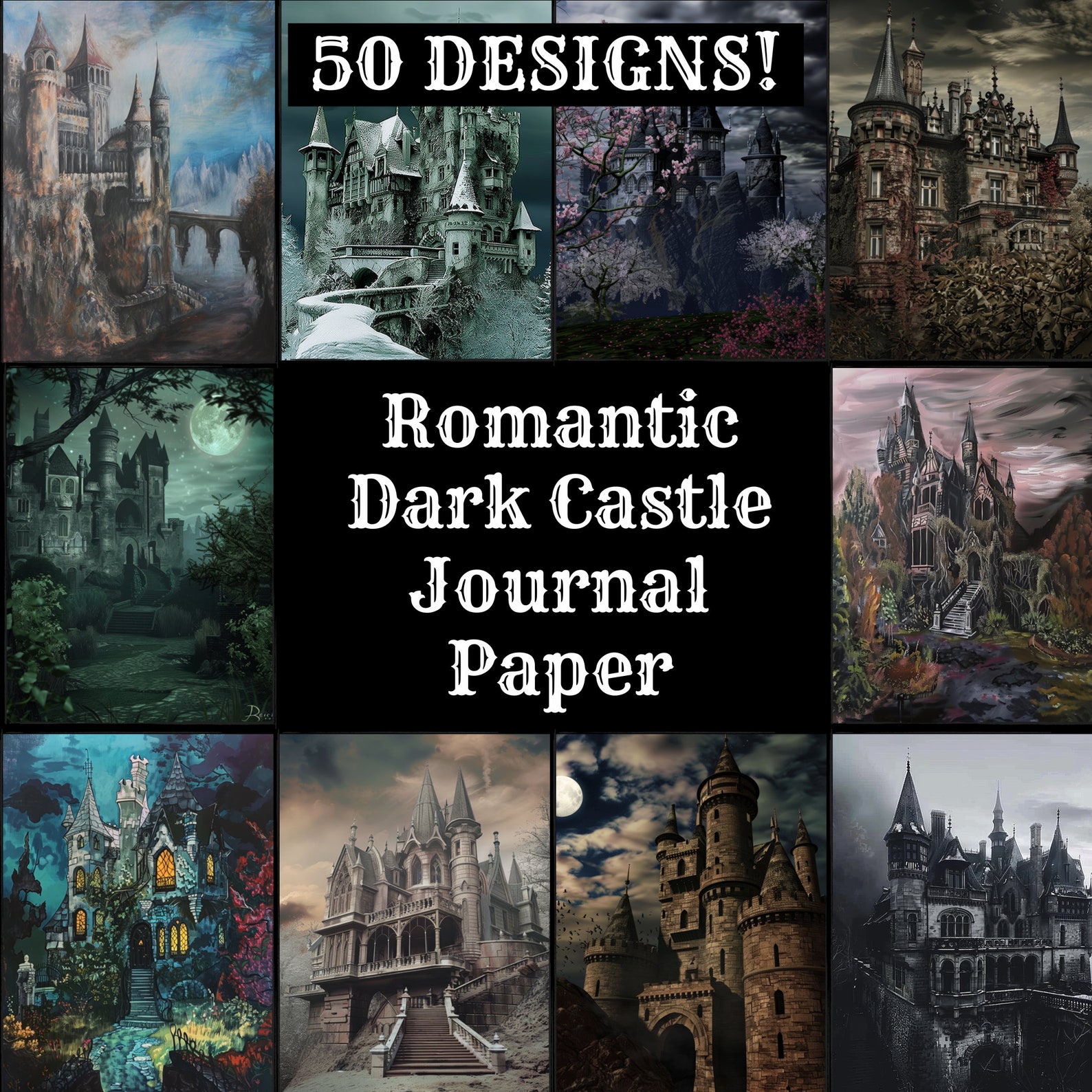 Romantic Dark Castle Journal Paper: Vintage Scrapbook Pages (digital ...