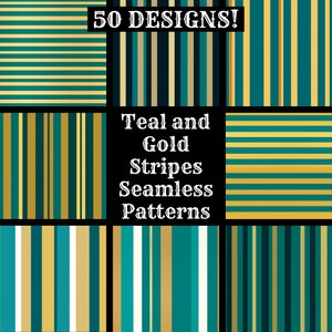 Teal and Gold Stripes Seamless Digital Paper, Printable Scrapbook Paper ...