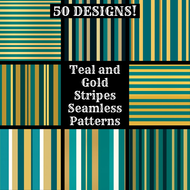 Teal and Gold Stripes Seamless Digital Paper Printable - Etsy