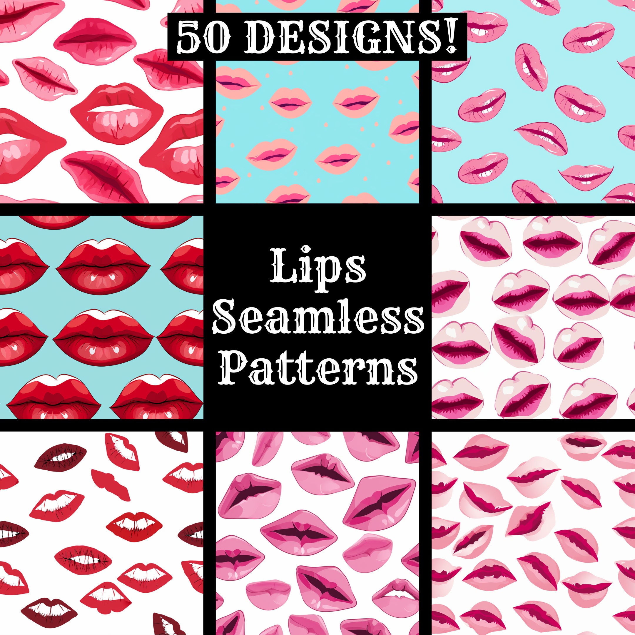 Lips Seamless Digital Paper, Printable Scrapbook Paper Seamless ...