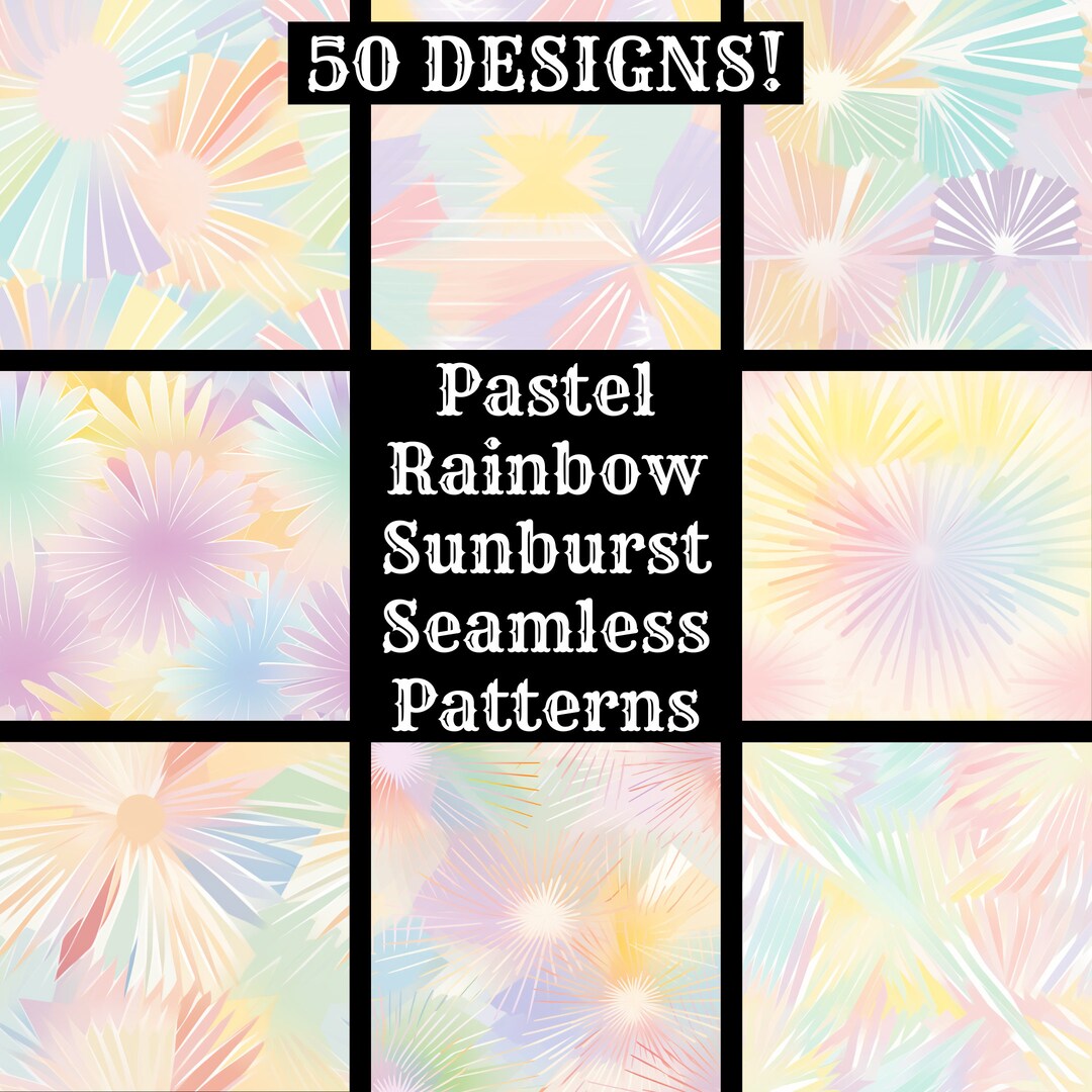 Pastel Rainbow Sunburst Seamless Pattern: Scrapbook Paper (digital ...