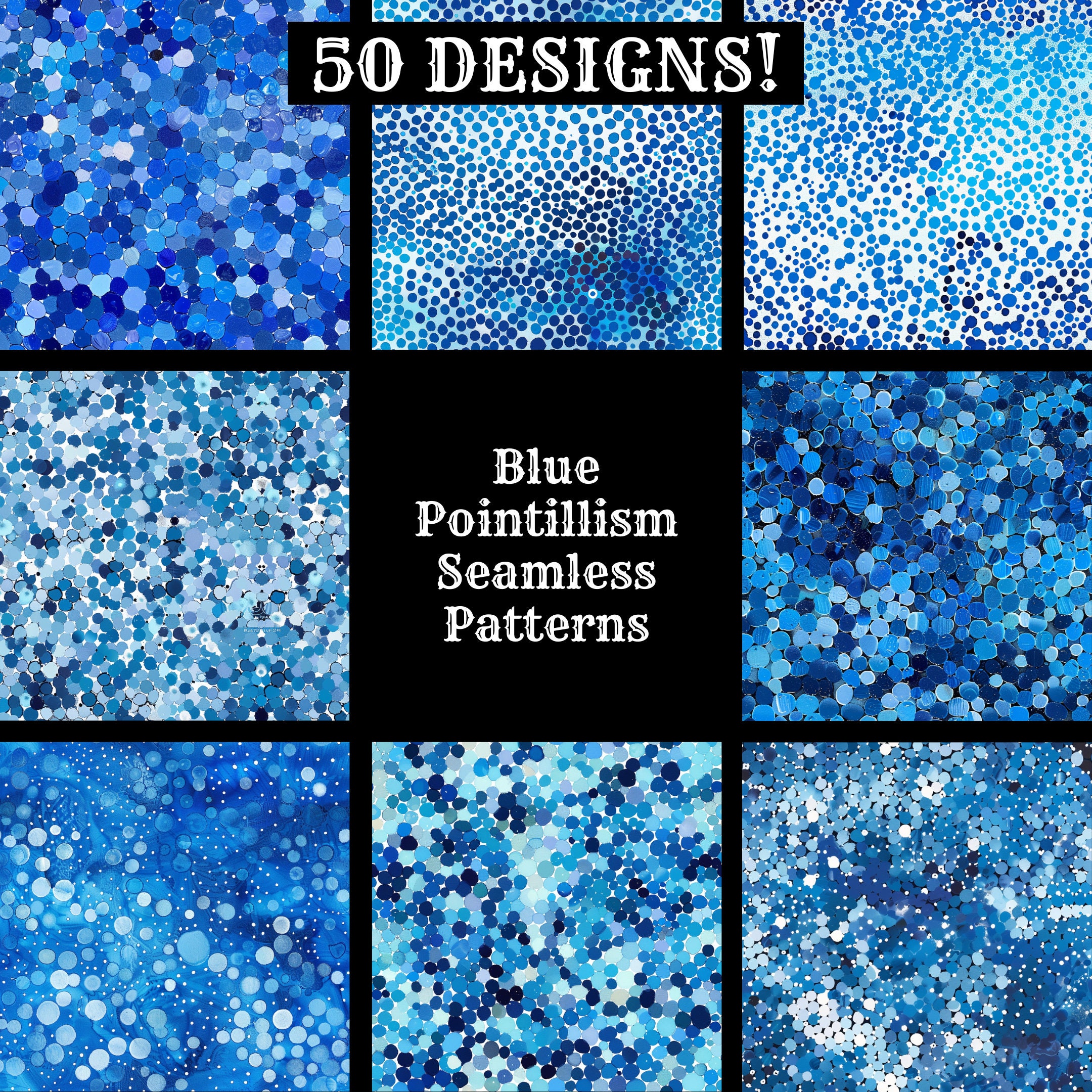 Blue Pointillism Seamless Digital Paper, Blue Pointillism Printable ...