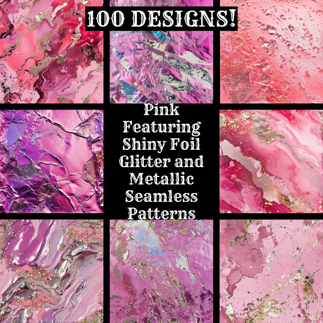 Pink Foil Glitter Seamless Patterns: Metallic Digital Paper (digital ...