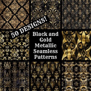 Black and Gold Metallic Seamless Digital Paper, Gold and Black Metallic ...