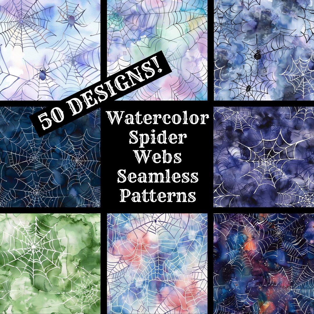 Watercolor Spider Webs Seamless Pattern: 50 PNG Digital Papers (digital ...