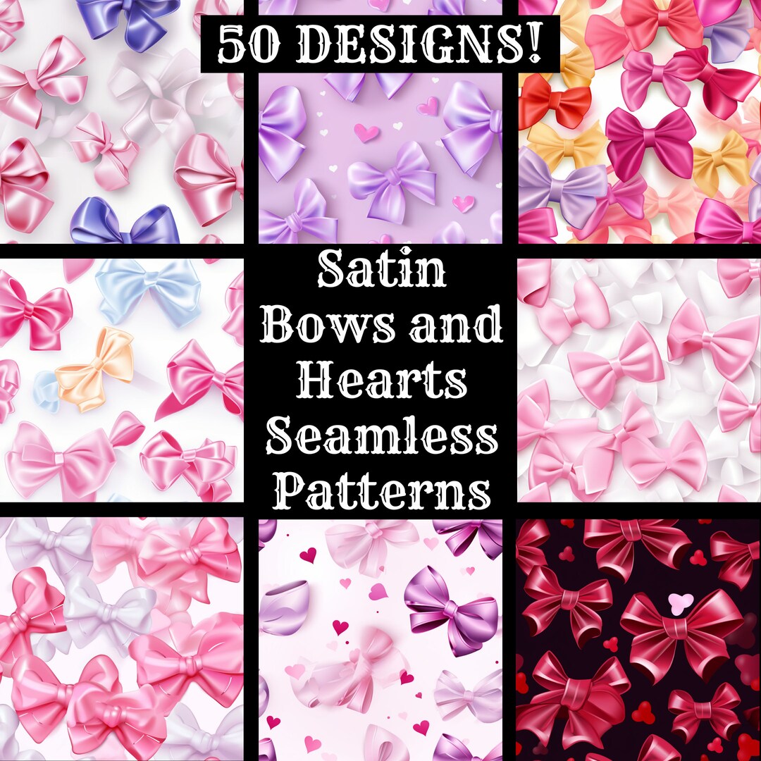 Satin Bows and Hearts Seamless Digital Paper, Printable Scrapbook Paper ...