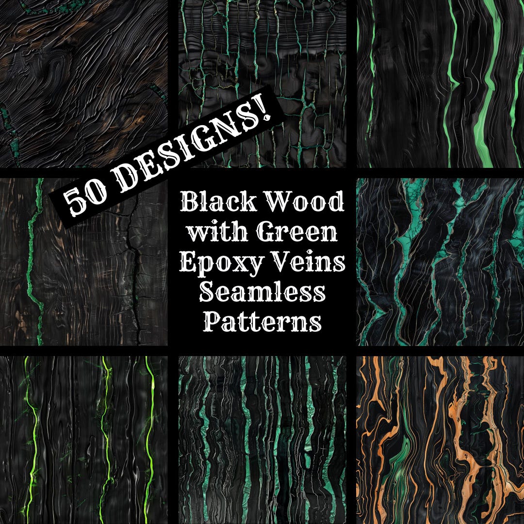 Black Wood With Green Epoxy Veins Seamless Digital Paper, Wood Veins ...