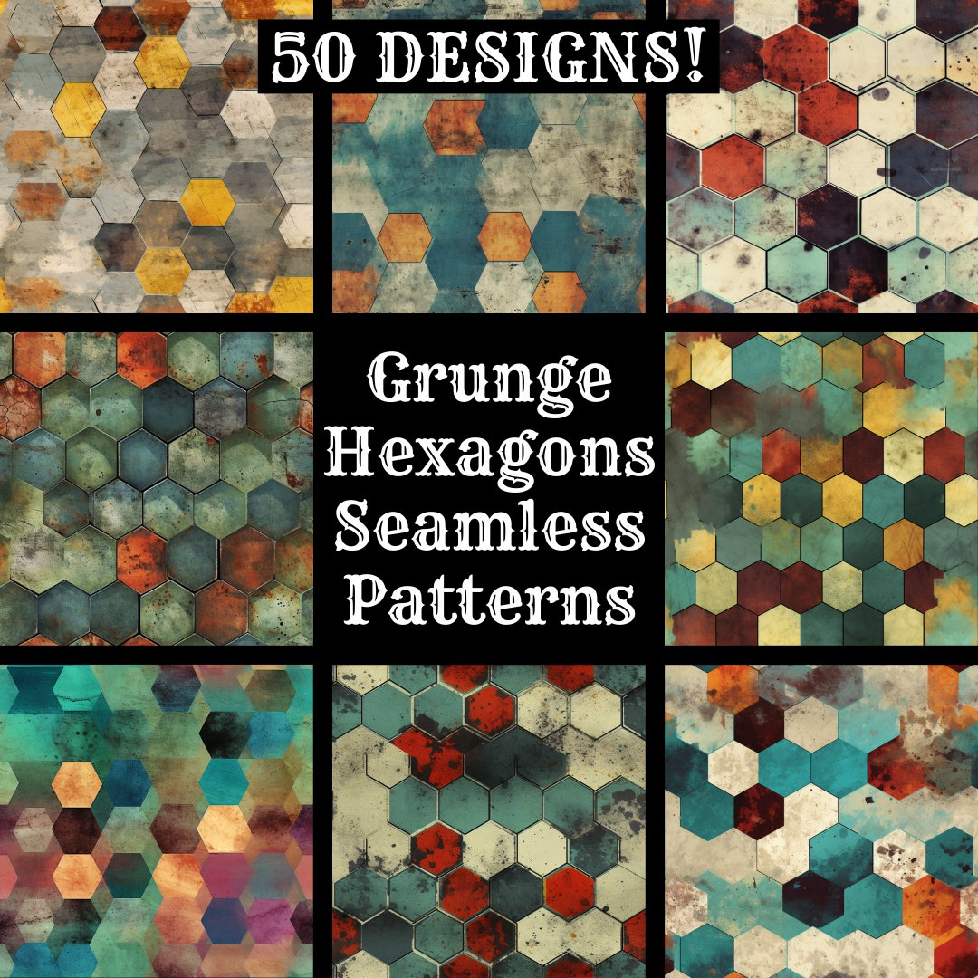 Grunge Hexagons Seamless Digital Paper, Printable Scrapbook Paper ...