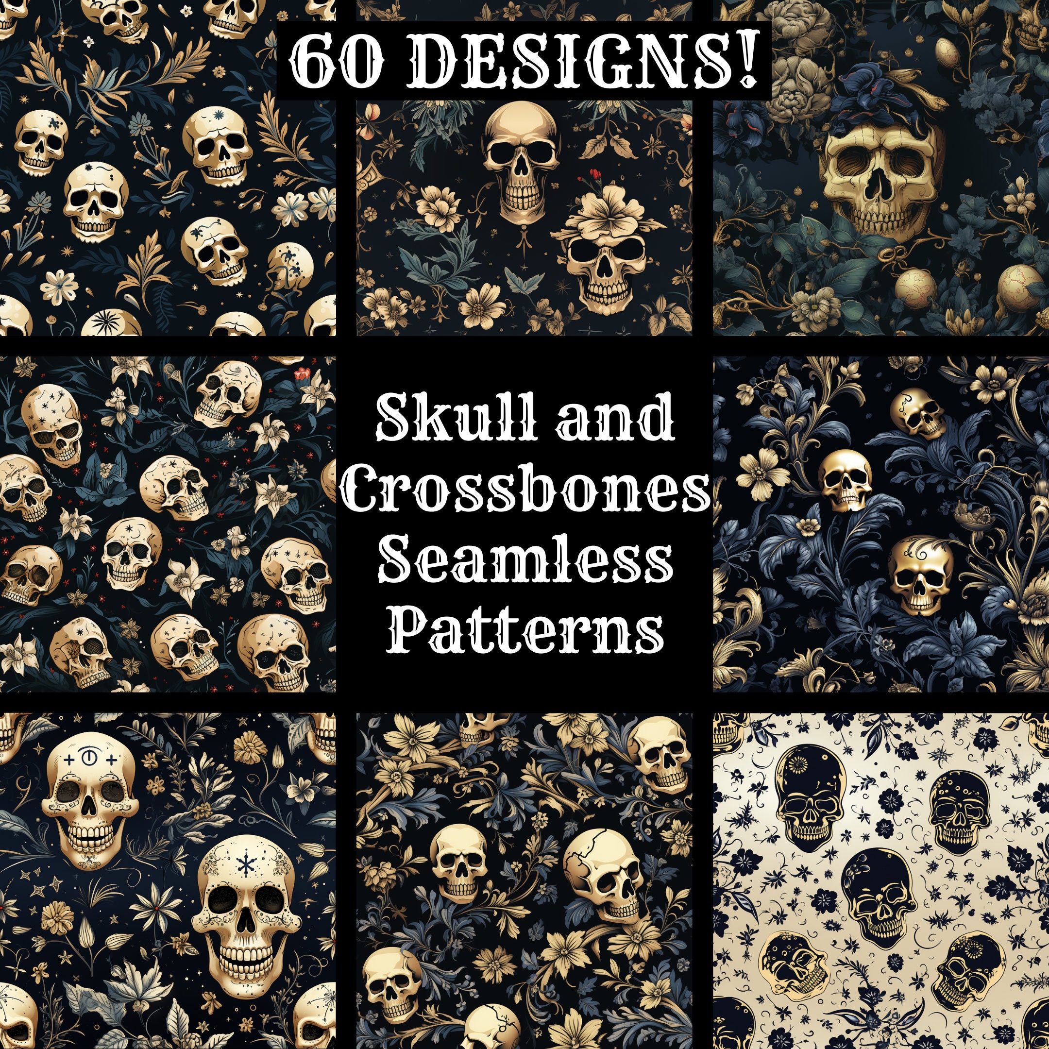 Skull and Crossbones Seamless Digital Paper, Printable Scrapbook Paper ...