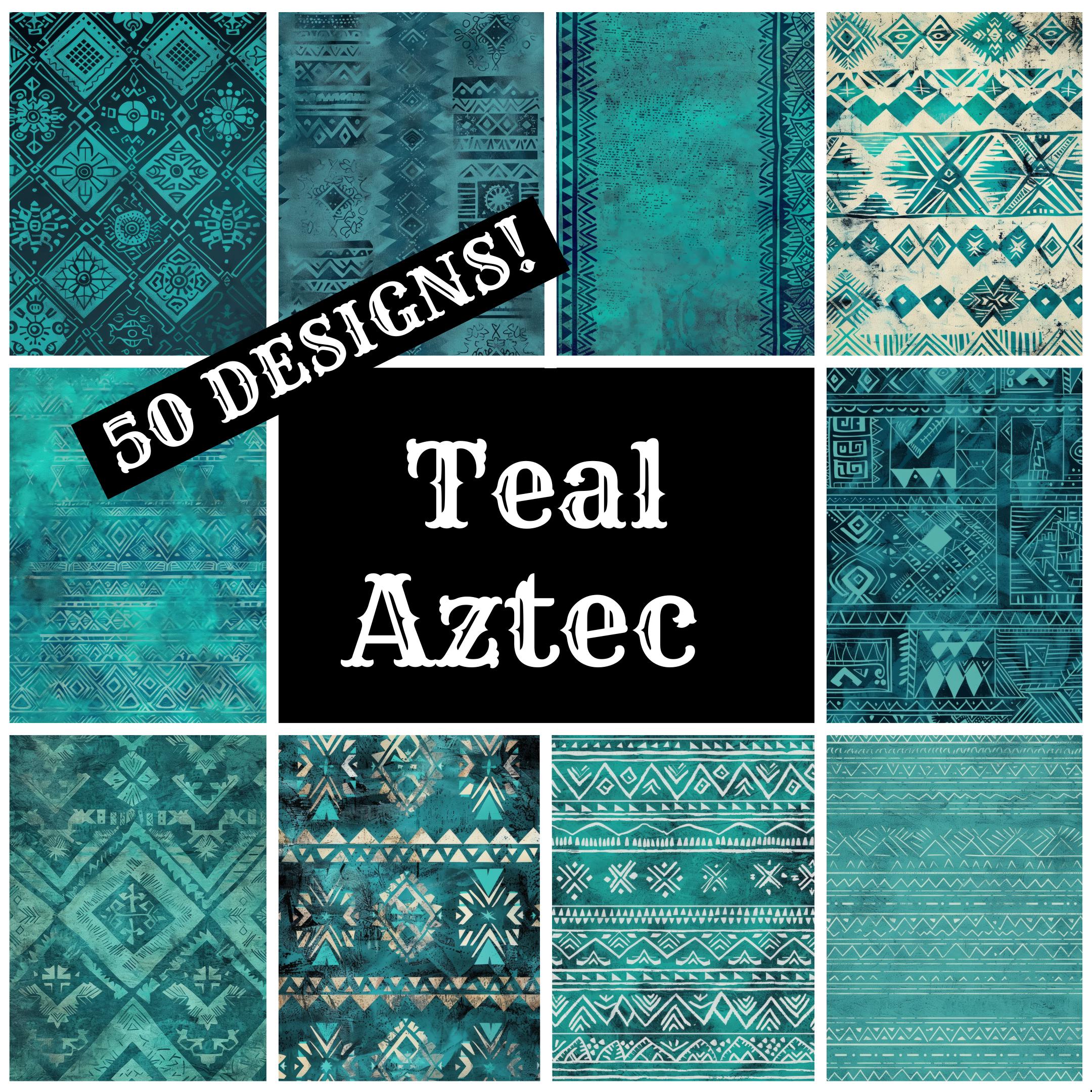 Teal Aztec Digital Paper: 50 PNG Designs for Junk Journals (digital ...