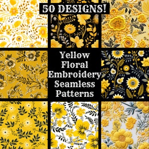Yellow Floral Embroidery Seamless Patterns: Scrapbook Paper (digital ...