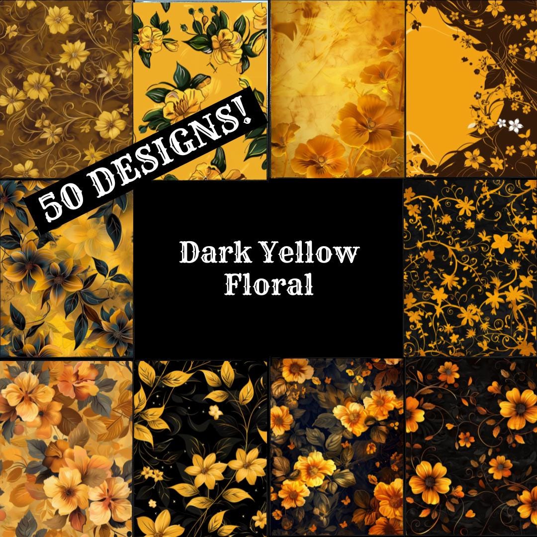 Dark Yellow Floral Journal Paper: Vintage Scrapbook (digital Download ...