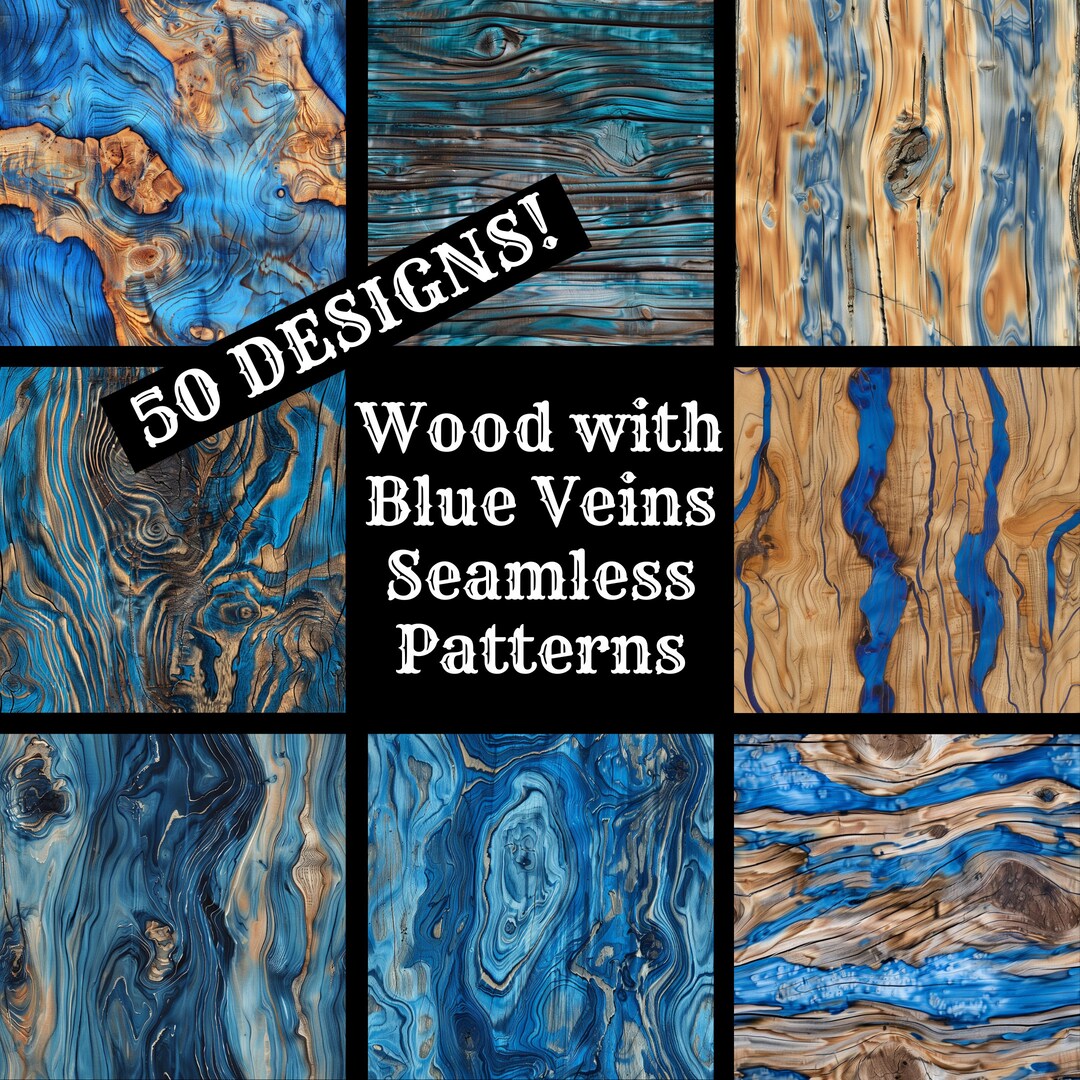 Wood With Blue Veins Seamless Digital Paper, Wood With Blue Veins ...