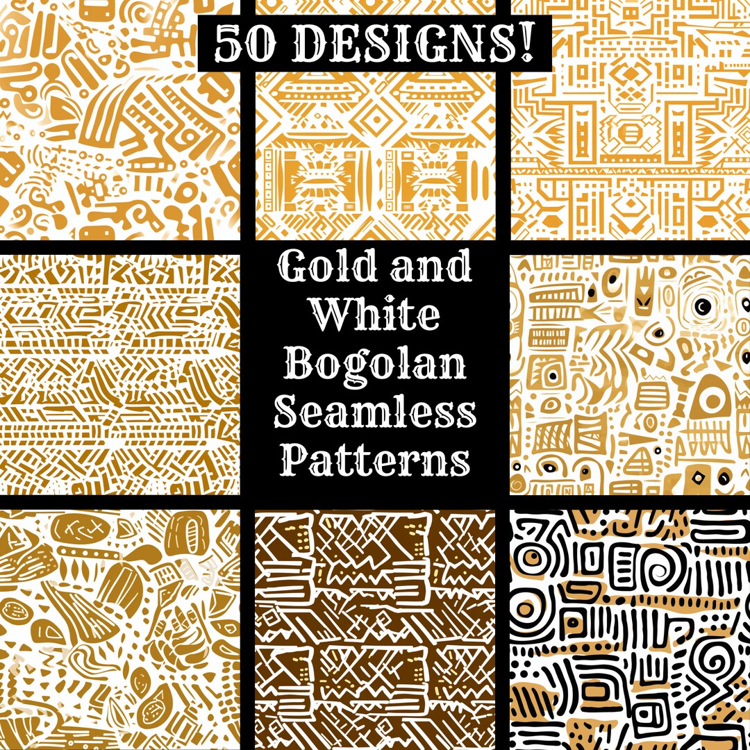 Gold and White Bogolan Seamless Digital Paper, Printable Scrapbook ...