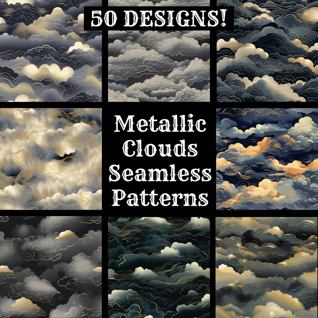 Metallic Clouds Seamless Digital Paper, Printable Scrapbook Paper ...