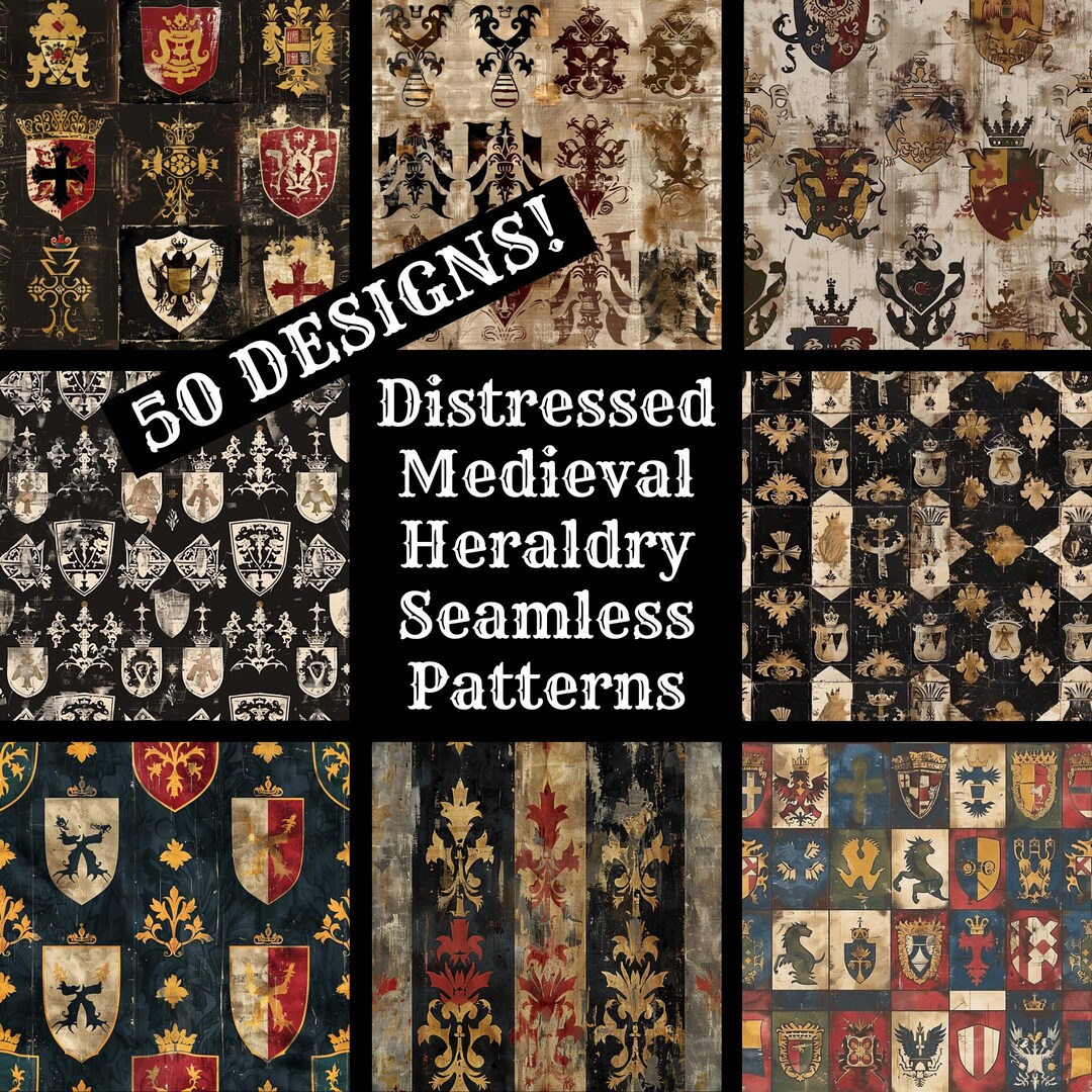 Distressed Medieval Heraldry Seamless Digital Paper, Printable ...