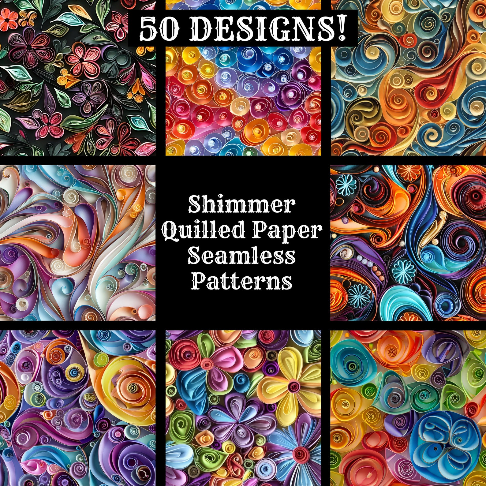 Shimmer Quilled Paper Seamless Digital Paper, Shimmer Quilled Paper ...