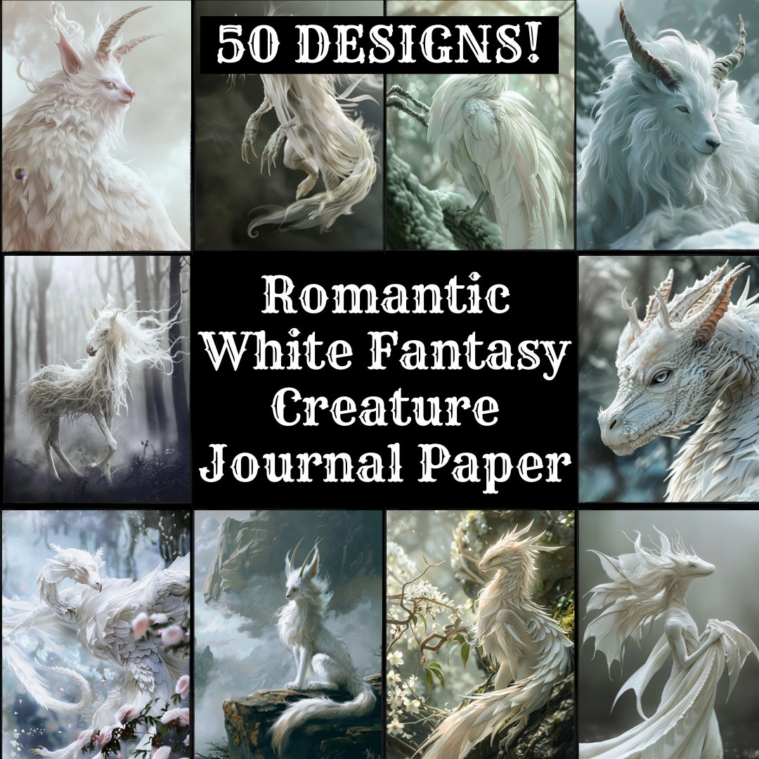 Romantic White Fantasy Creature Journal Paper: 50 PNG Designs (digital ...
